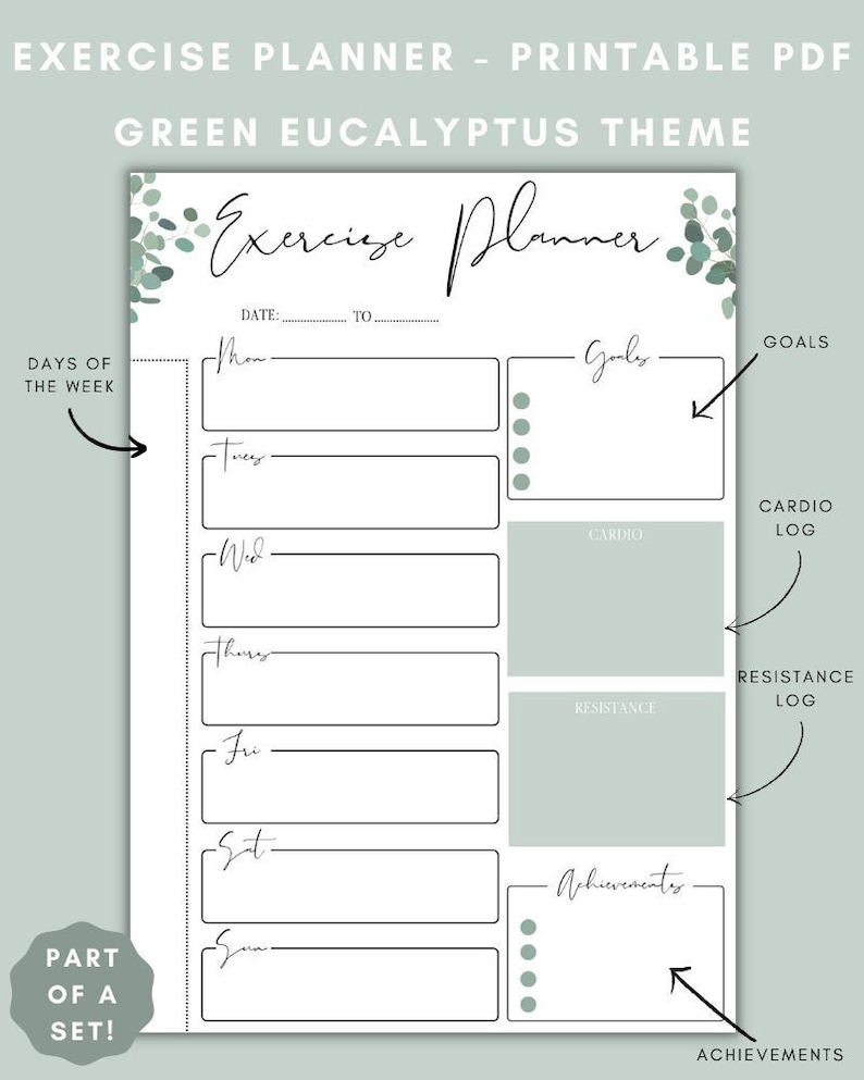 Planner Printable Green Eucalyptus Plant Theme Weekly | Etsy