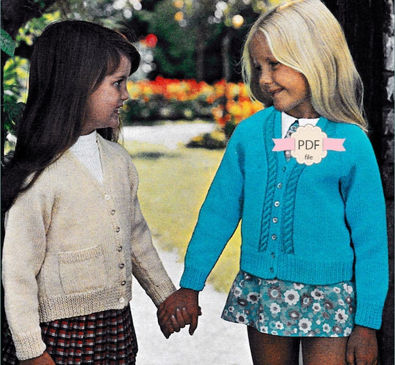 Vintage Girls Cardigan Knitting Pattern Instant Download 2 - Etsy