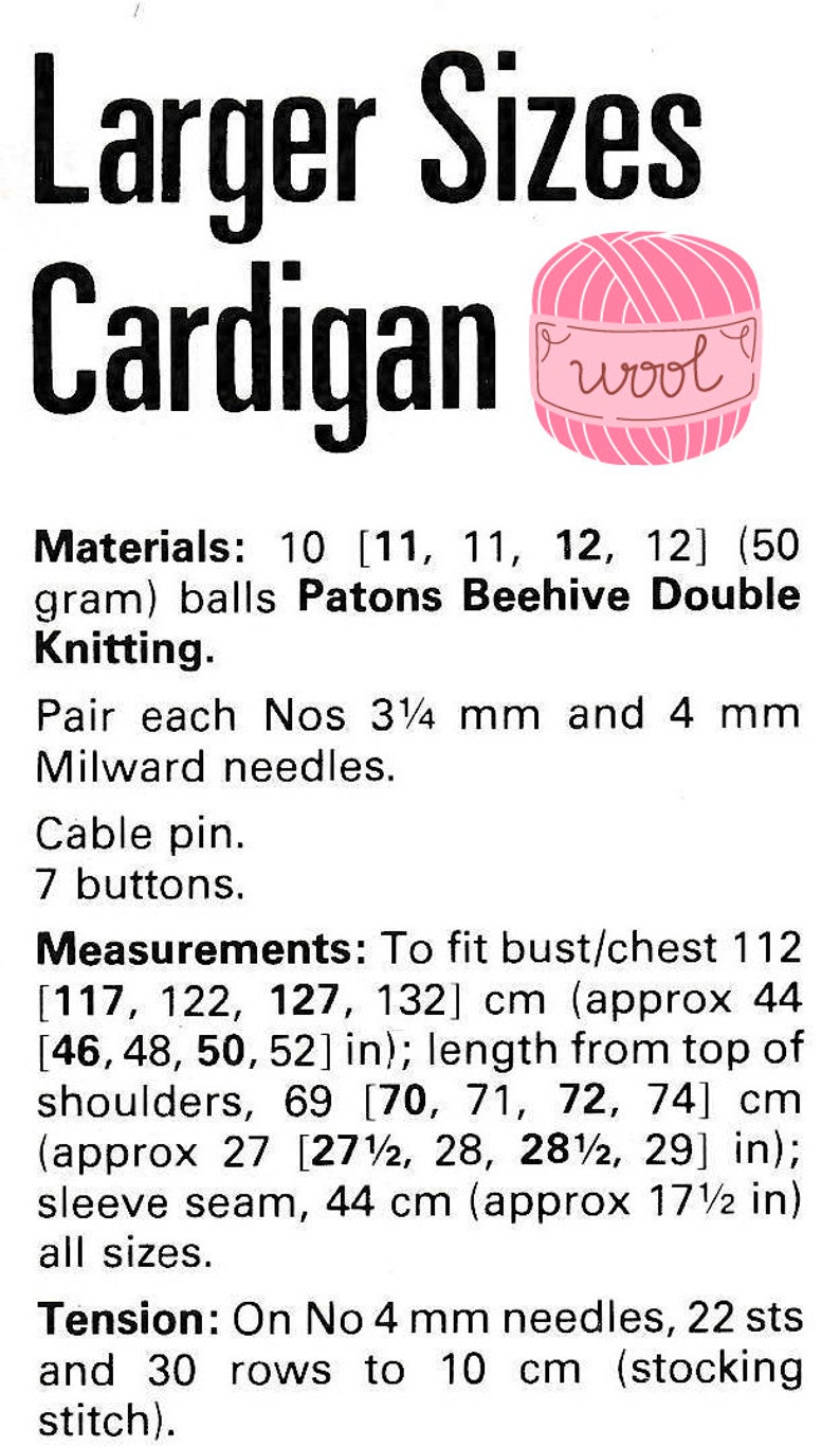 Larger Sizes Cardigan Knitting Patterns Pockets Cardigan PDF - Etsy