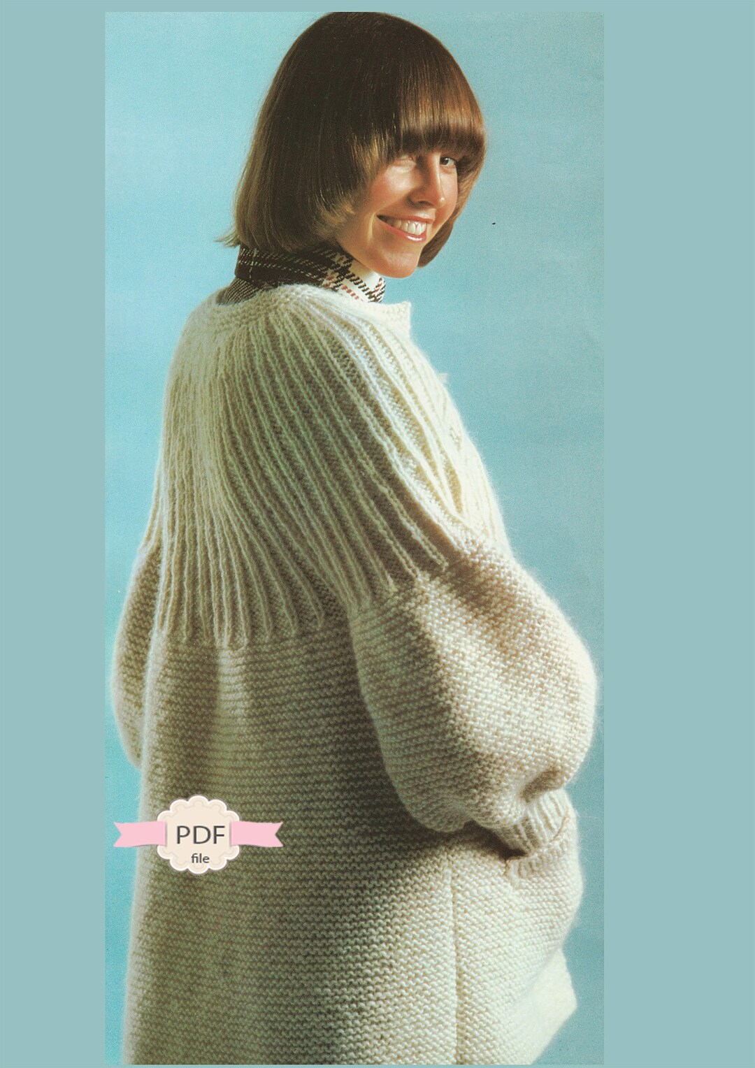 Ladies Yoke Cardigan With Big Sleeves Knitting Pattern, Womens Knitted ...