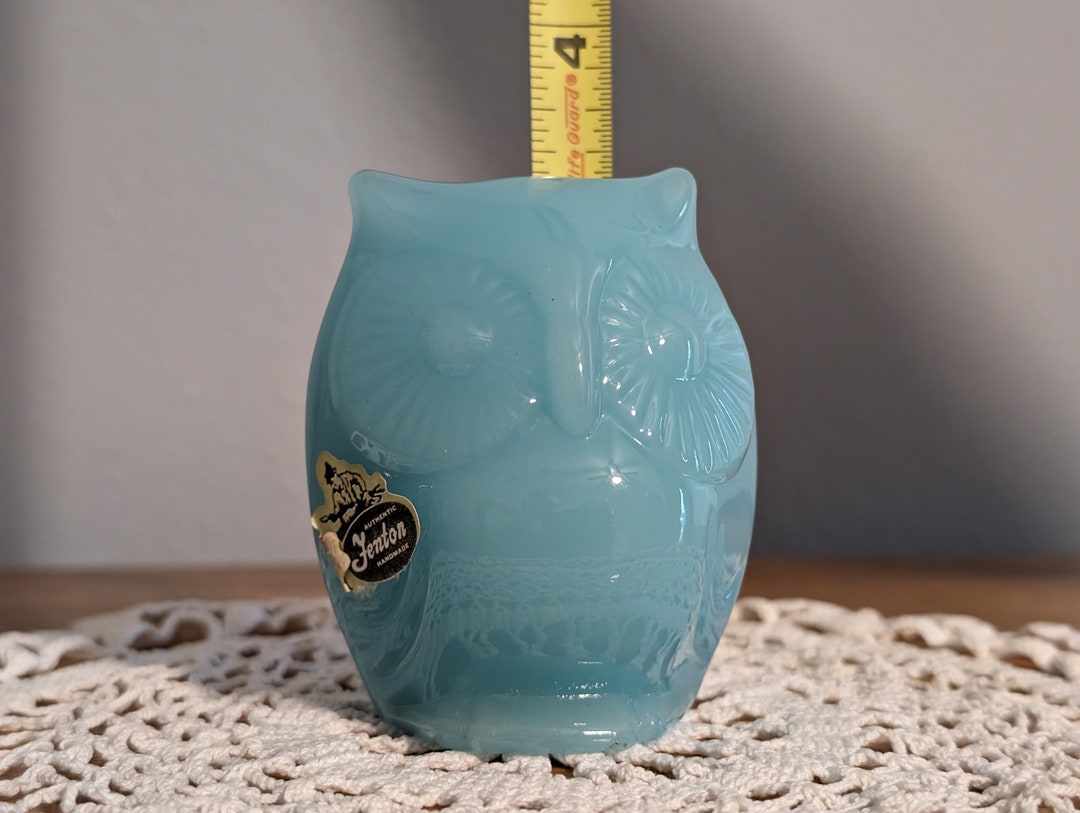 Fenton Peking Blue Glass Owl GLOWS - Etsy