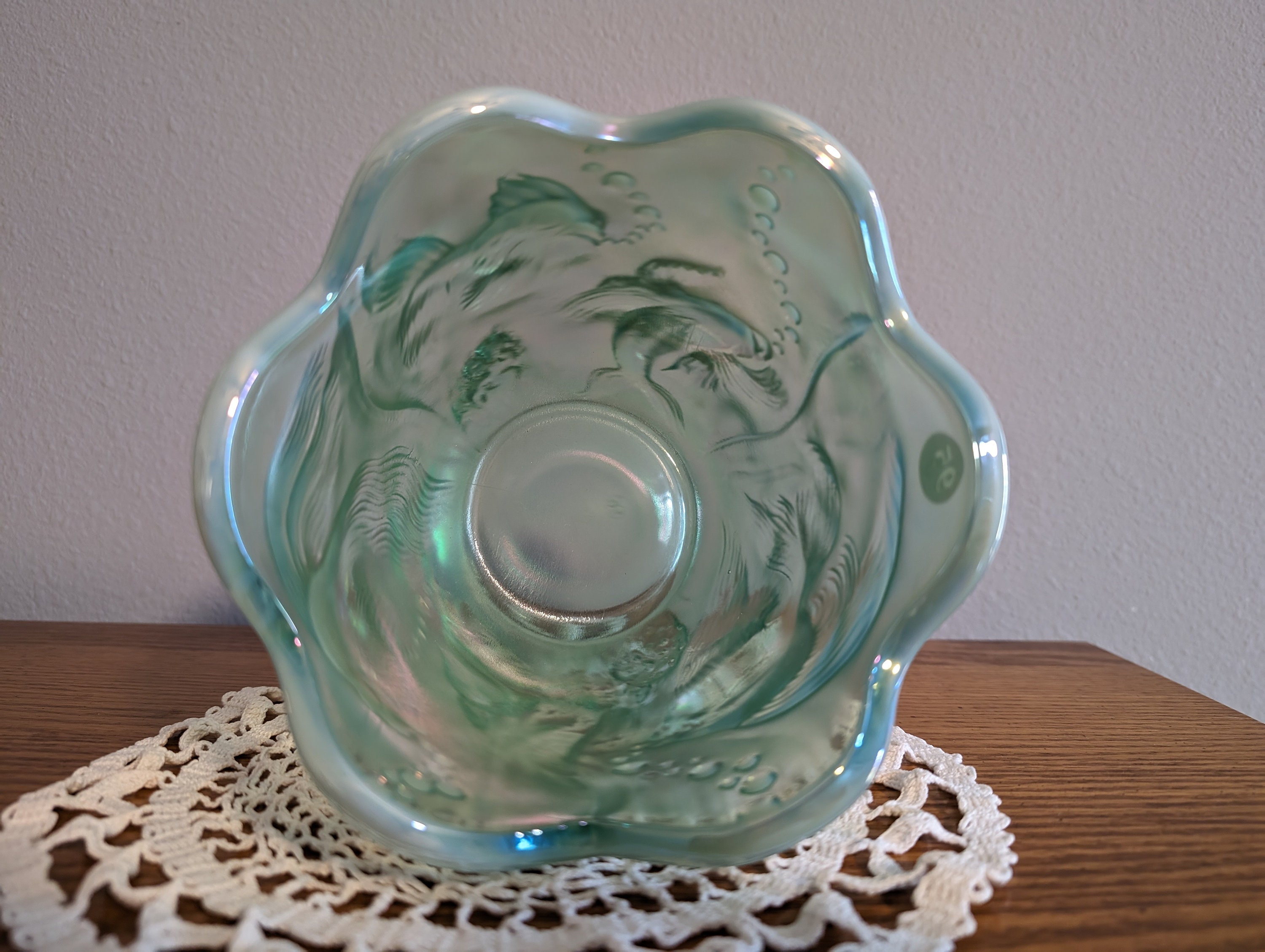 Fenton Iridescent Green Fish Vase - Etsy