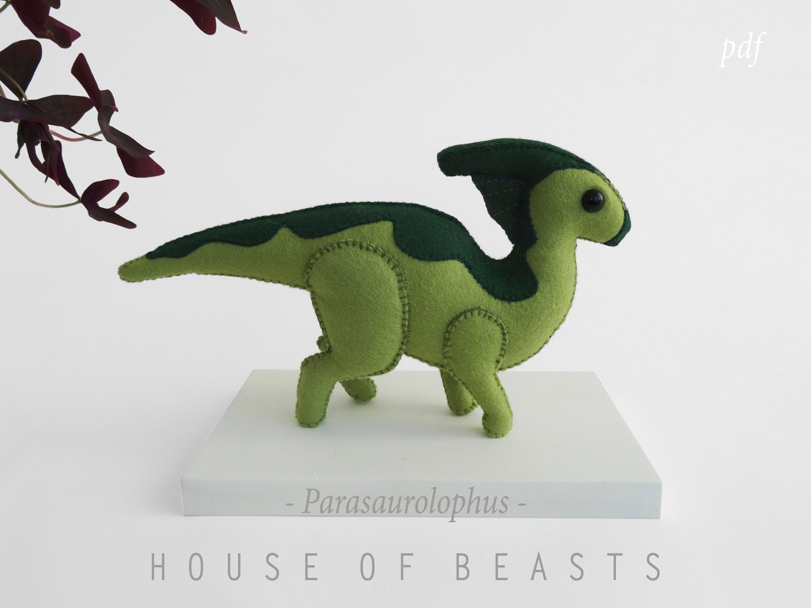 Parasaurolophus Dinosaur. DIY Stuffed Felt Animal Pattern and Guide. - Etsy