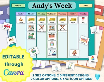 Editable Weekly Visual Routine Chart With Cards Schedule for - Etsy