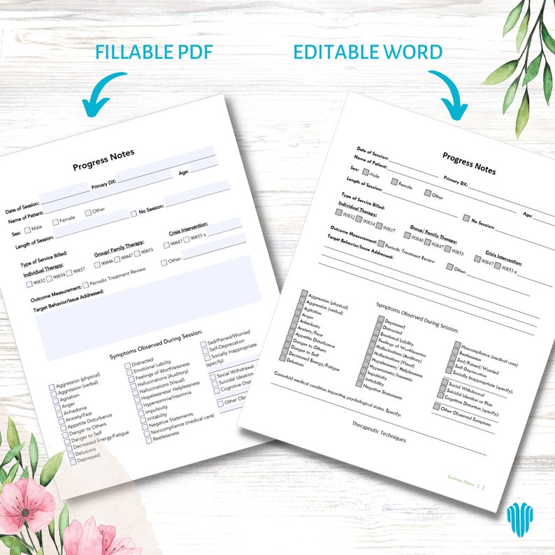 Progress Note Template Therapy Office Documentation - Etsy