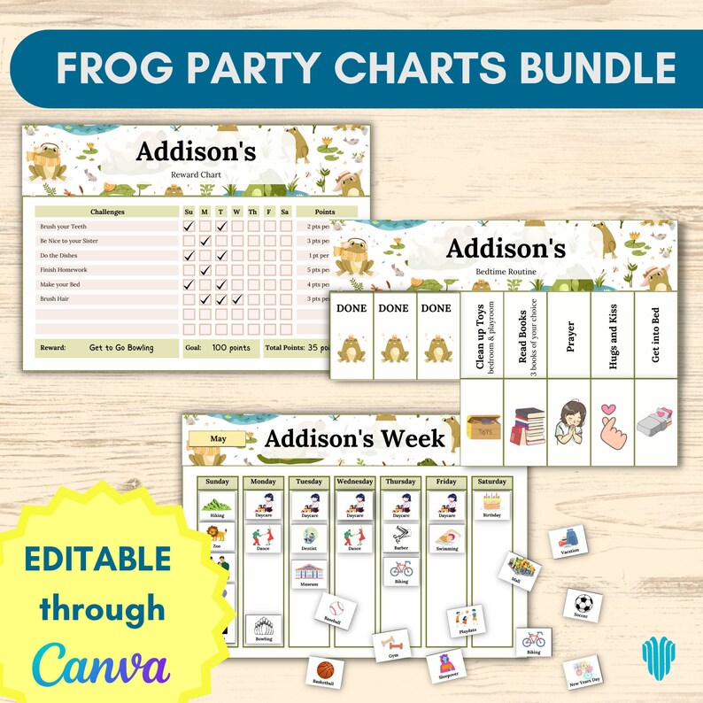 Frog Party Bundle Printable Reward Chart Custom Kids - Etsy