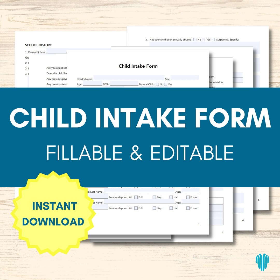 Child Intake Form Client Intake Form Therapy Office Documentation ...