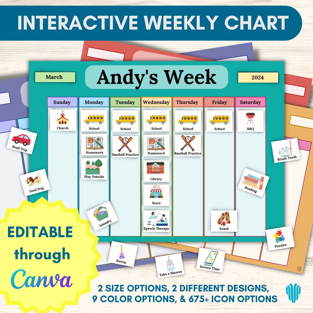 Editable Weekly Visual Routine Chart With Cards Picture - Etsy