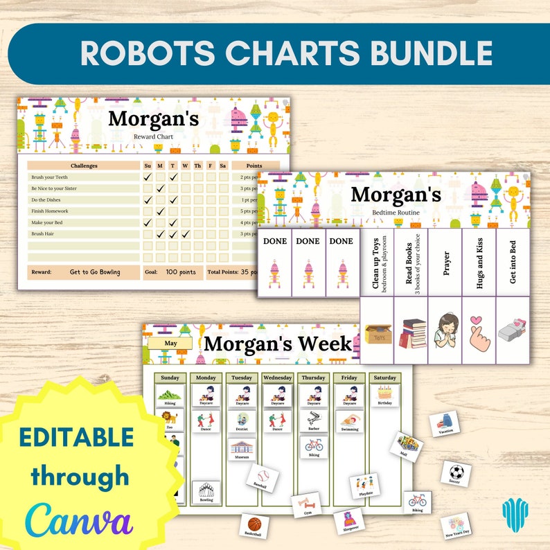 Robots Bundle Editable Reward Chart Printable Kids Visual - Etsy