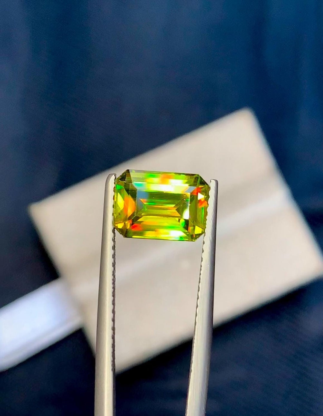 Natural Green Chrome Sphene Loose Gemstone , Perfect Emerald Cut ...