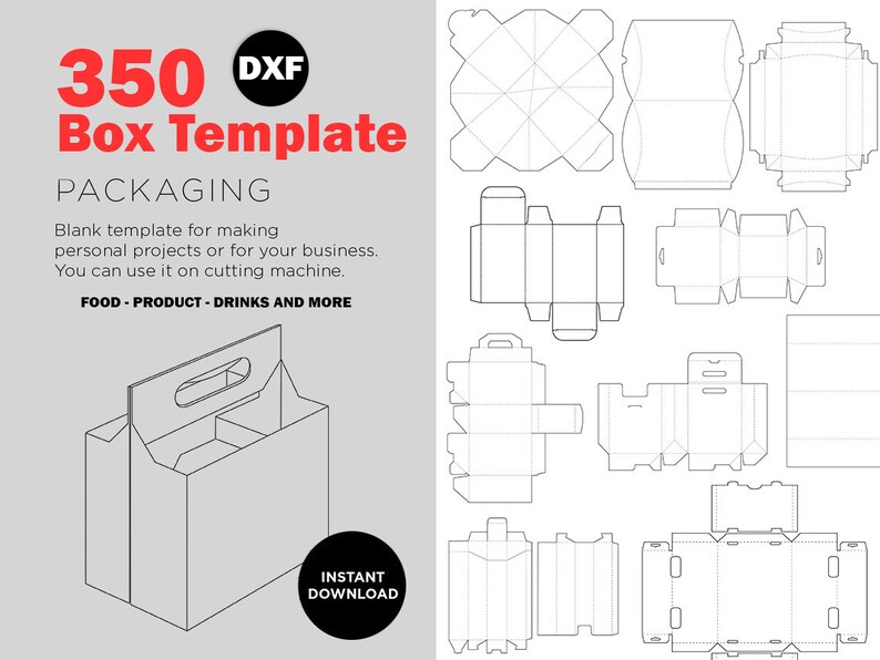Box Template DXF Vector Files , Bundle, Lunch Box , Pillow Pack ...