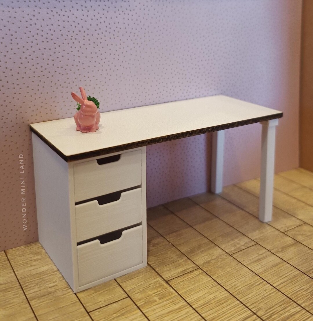 Miniature Desk With a Cabinet With Drawers, Scale 1:12, Miniatures of ...
