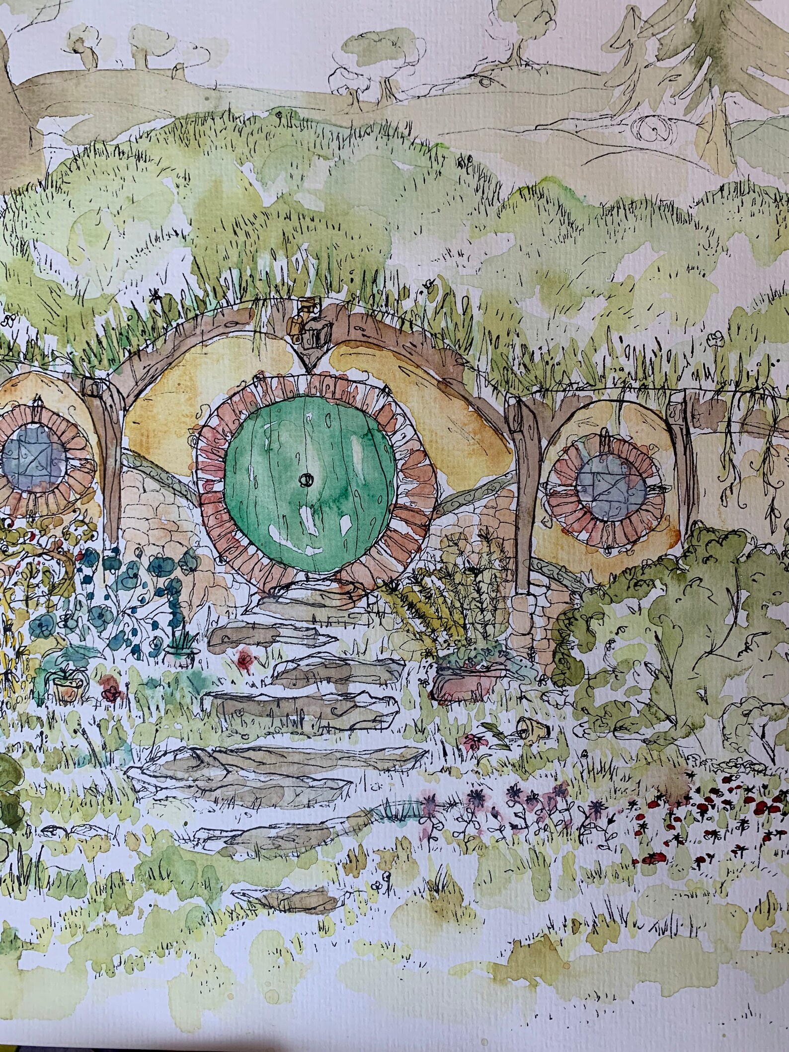 Hobbit home watercolor illustration art | Etsy