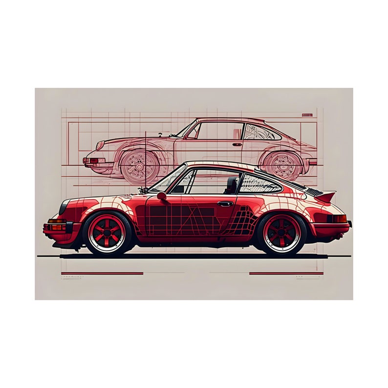 Porsche 911 - Red - Sketch - Pixel Art Print - Wall Art - Poster - Etsy