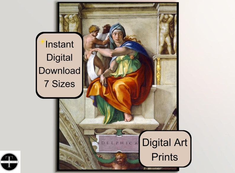 Michelangelo Art Print Set Delphic Sibyl Instant Download Print Sistine ...