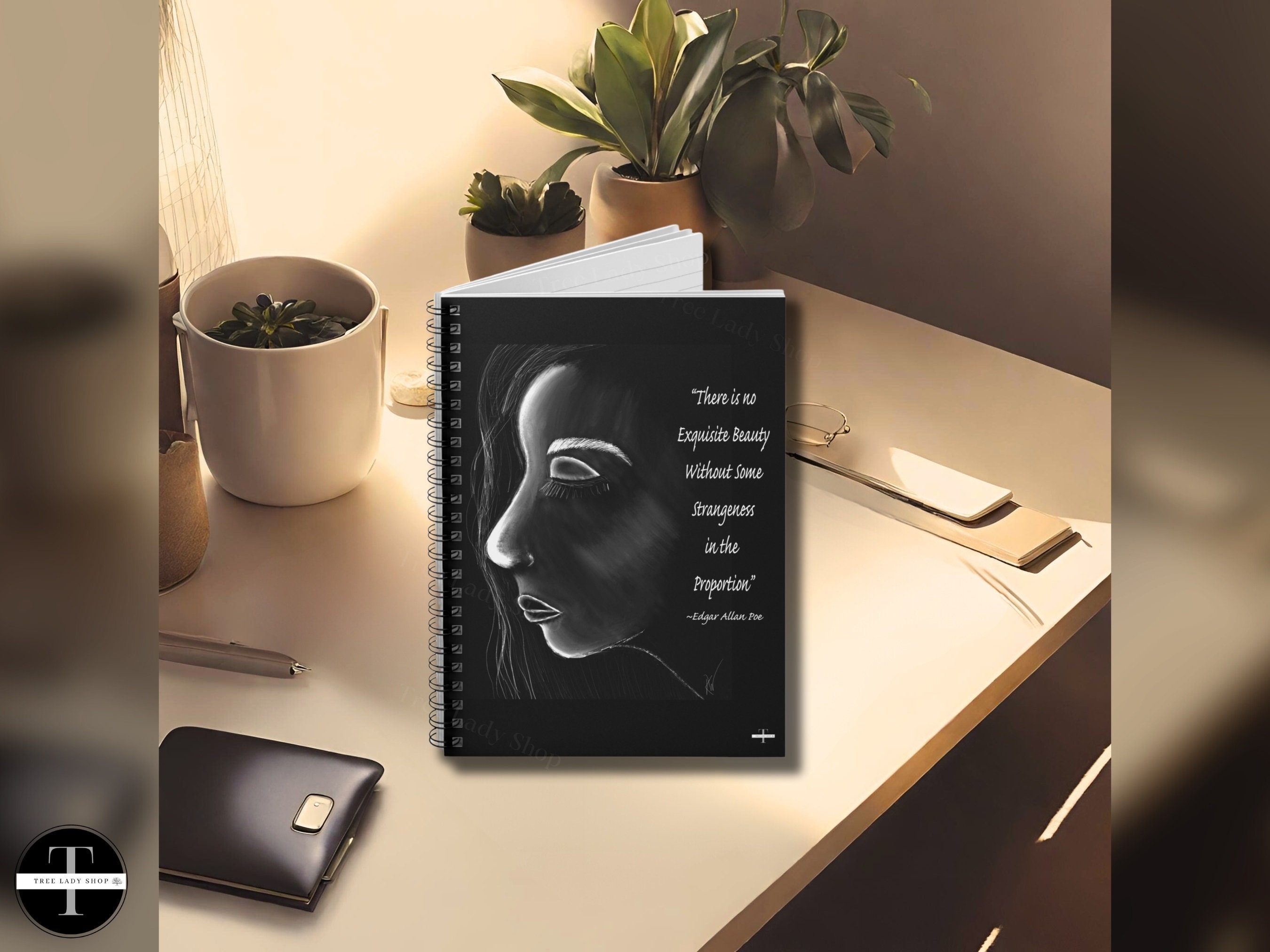 Female Line Sketch Drawing Notebook Original Art With Quote by Edgar ...