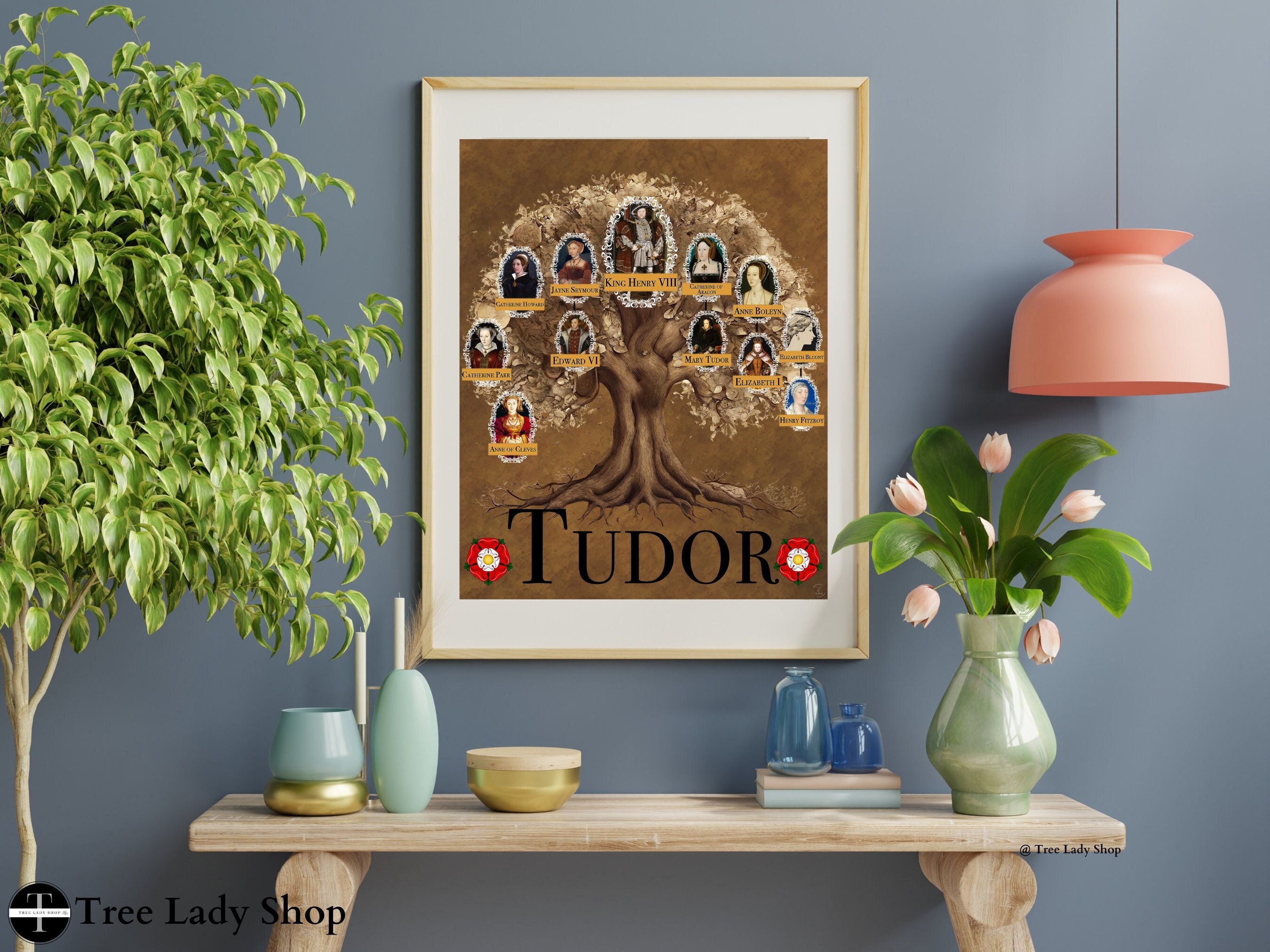King Henry VIII Family Tree Poster Art Print Set Six Wives Genealogy ...
