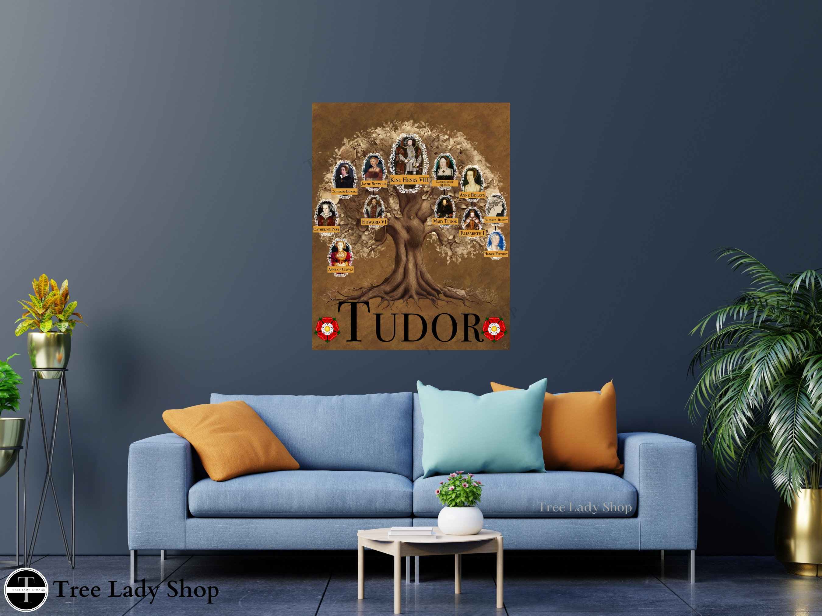 King Henry VIII Family Tree Poster Art Print Set Six Wives Genealogy ...