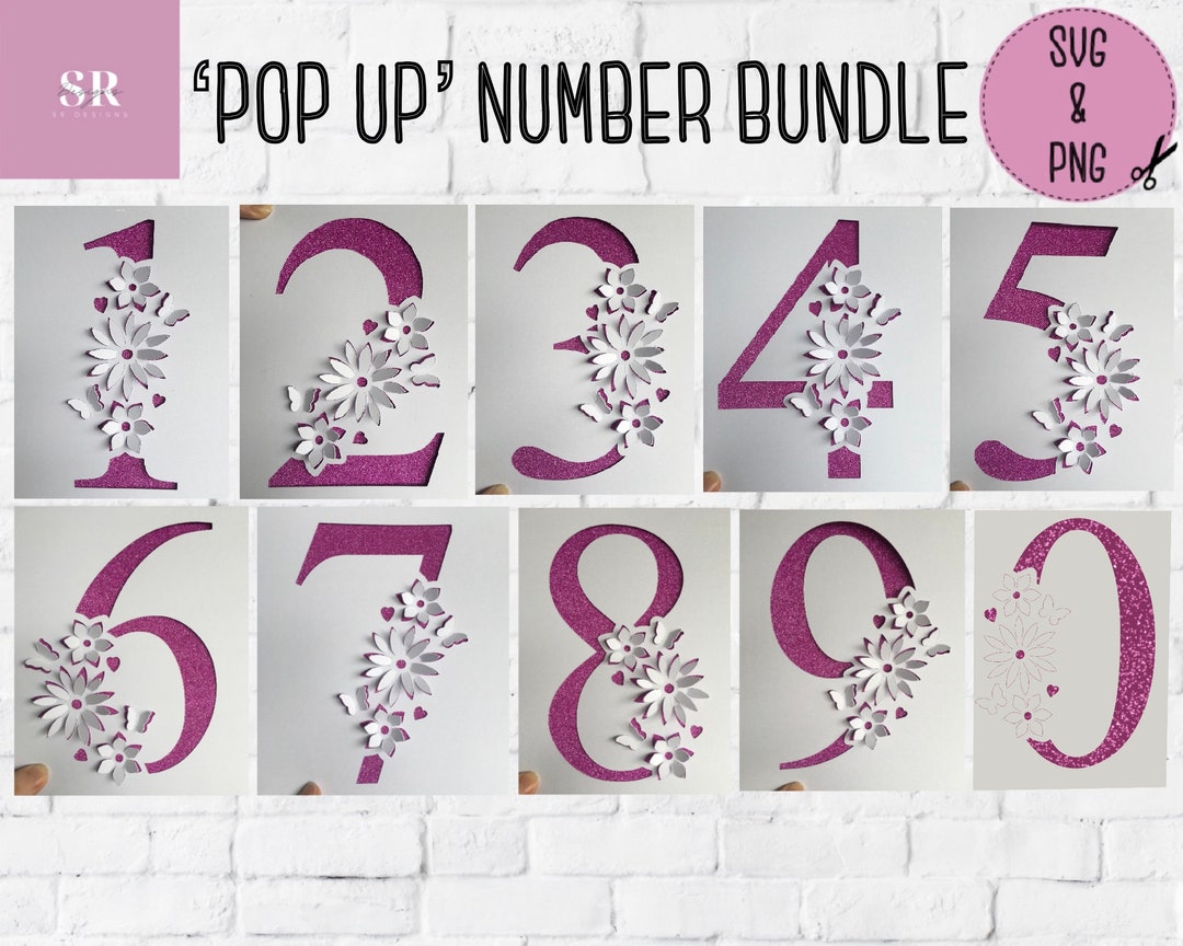 SVG: Pop Up/ 3D Number Bundle. Numbers 0-9. Number Pop Up. Floral Pop ...