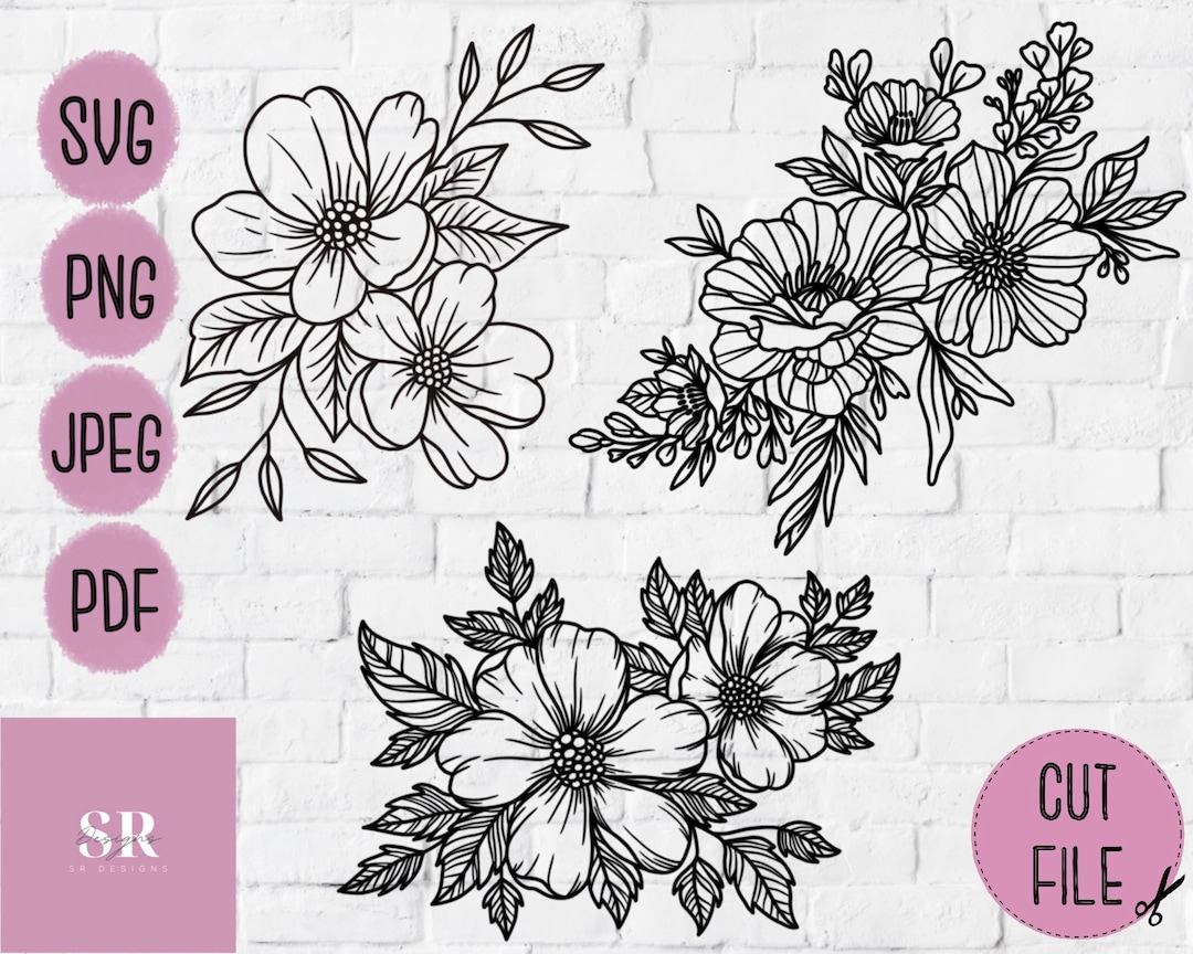 Flower SVG Bundle. 3 Designs. Floral Cut File. Floral Svg. Vinyl ...