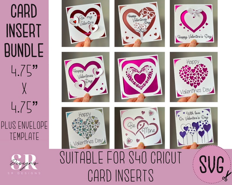 SVG: Valentines Insert Card Bundle. 9 Designs. Cricut S40 Insert Card ...