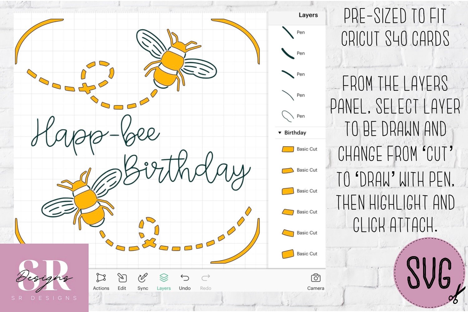 SVG: Happbee Birthday Insert Card. Cricut S40 Insert Card. Bee Card Svg ...