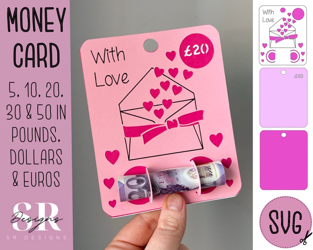 SVG: With Love Money Card. Cricut Joy Friendly. Cut and Draw Card ...