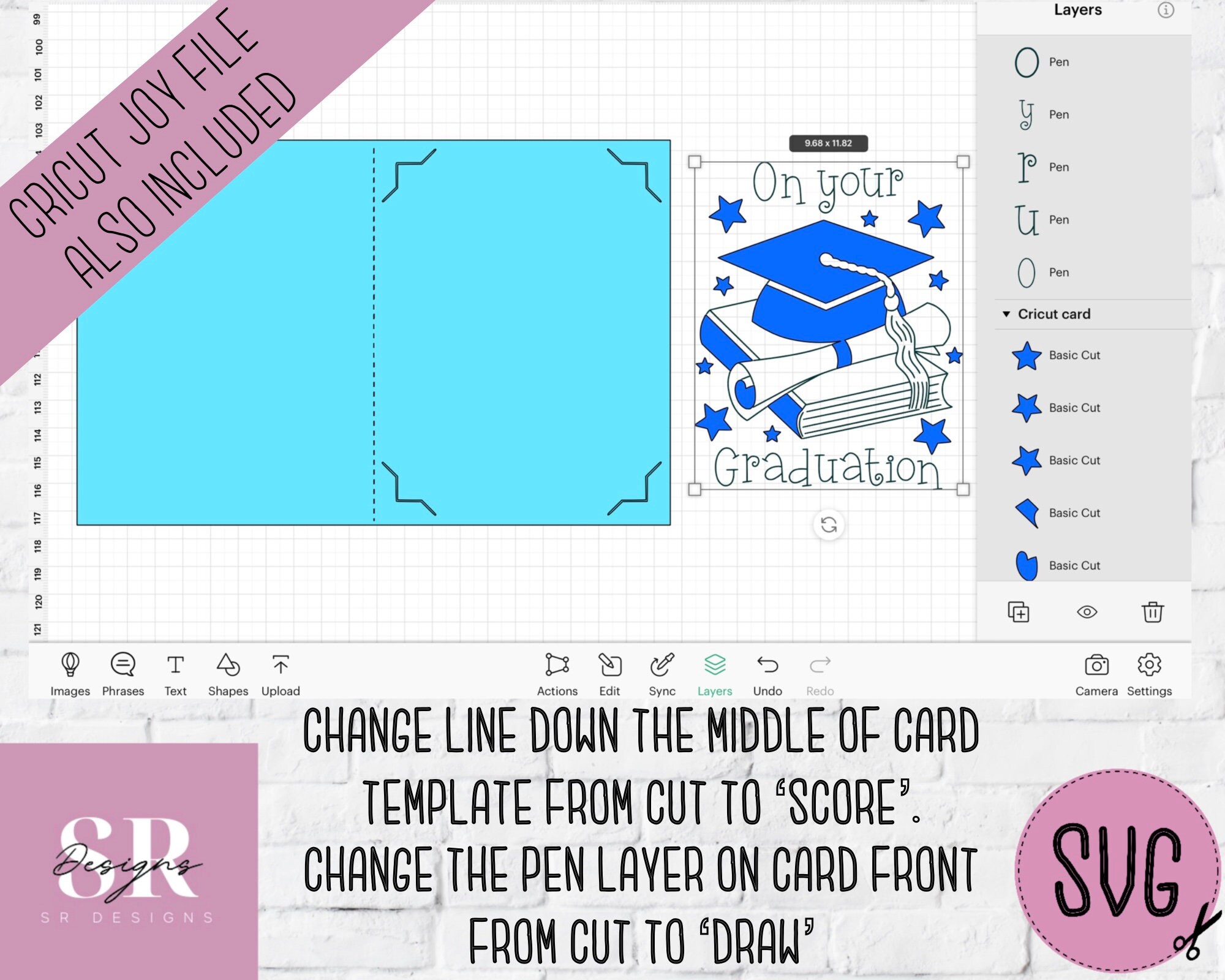 SVG: Graduation Insert Card. Cricut Joy Friendly. Draw and Cut Card ...