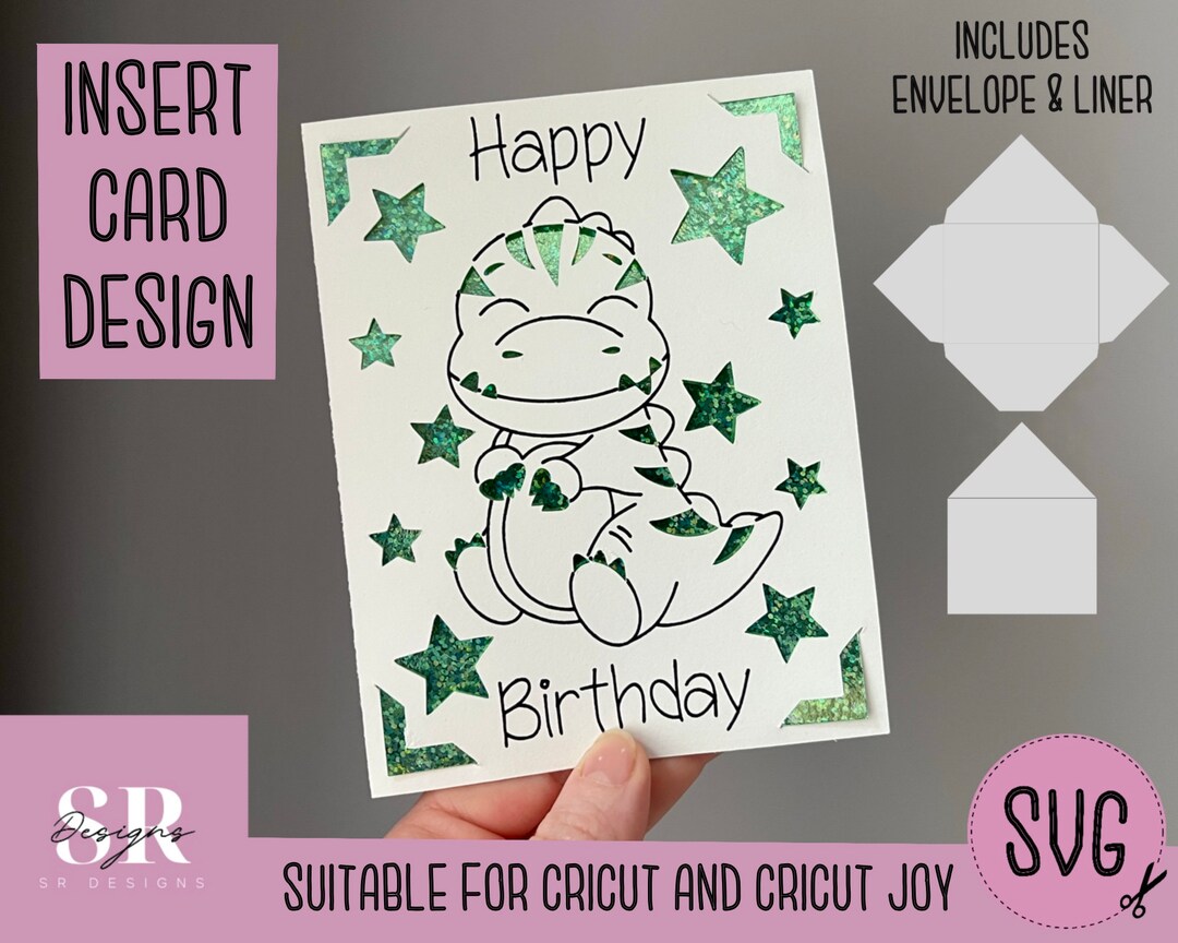 SVG: Birthday Dinosaur Insert Card. Cricut Joy Friendly. Draw and Cut ...