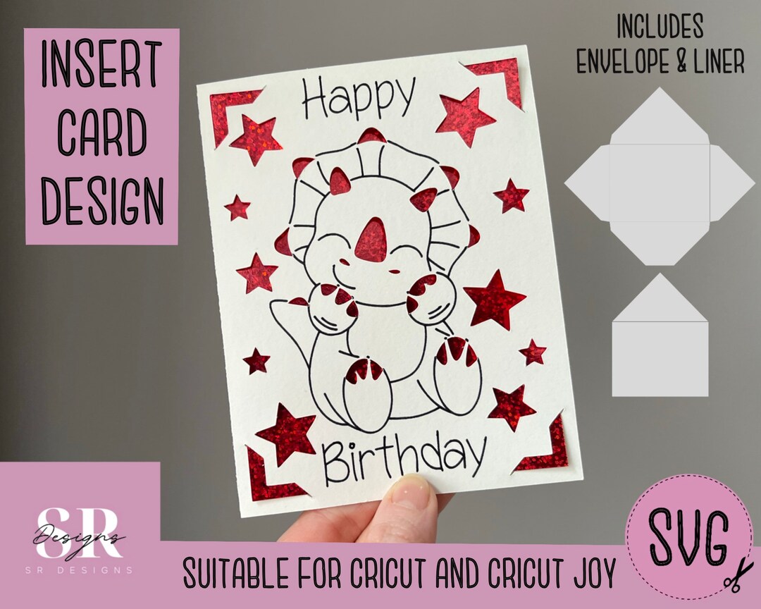 SVG: Birthday Dinosaur Insert Card. Cricut Joy Friendly. Draw and Cut ...