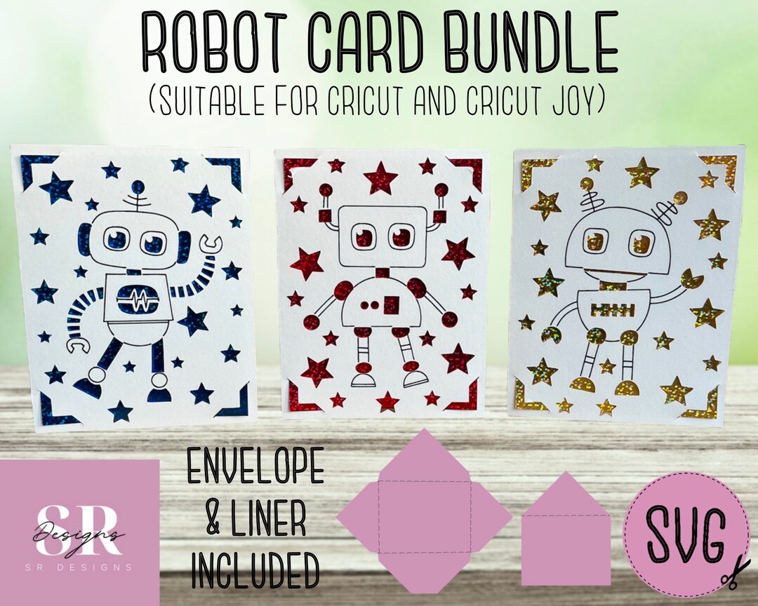 SVG: Robot Insert Card Bundle. Cricut Joy Friendly. Boys Card Bundle ...