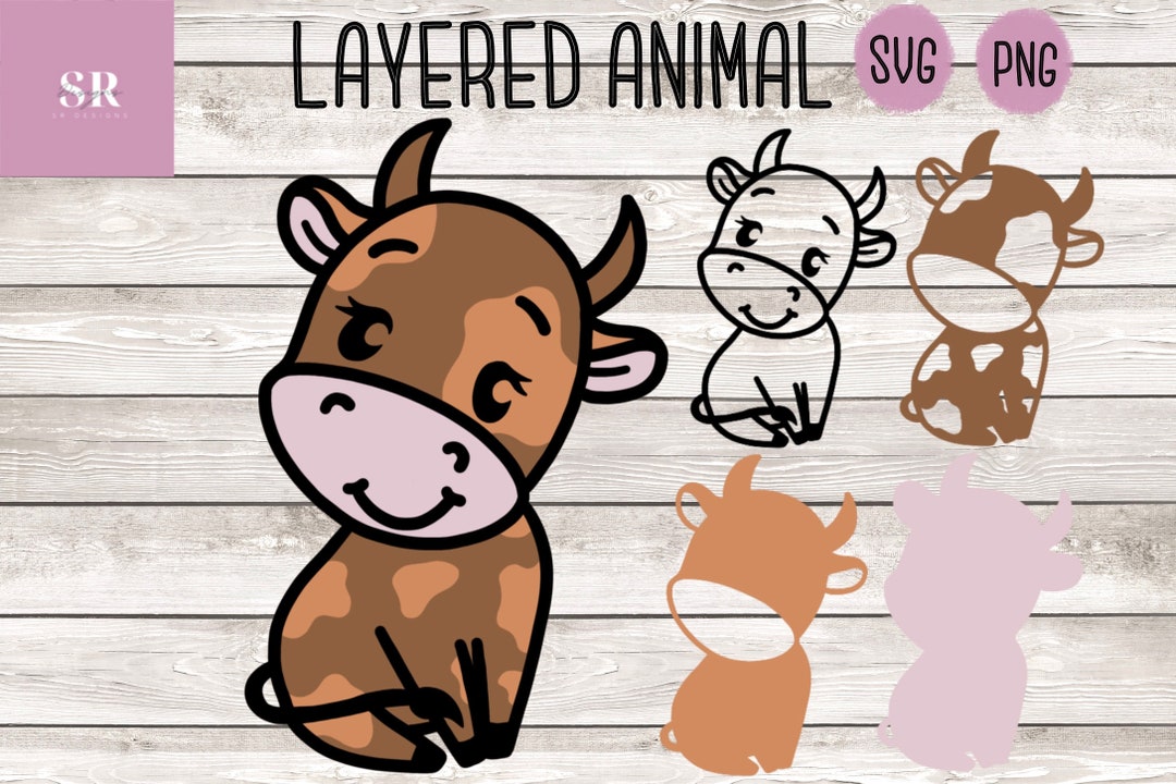 Cute Cow SVG/PNG. Layered Animal. Cute Animal. Vinyl Cutting. Paper ...