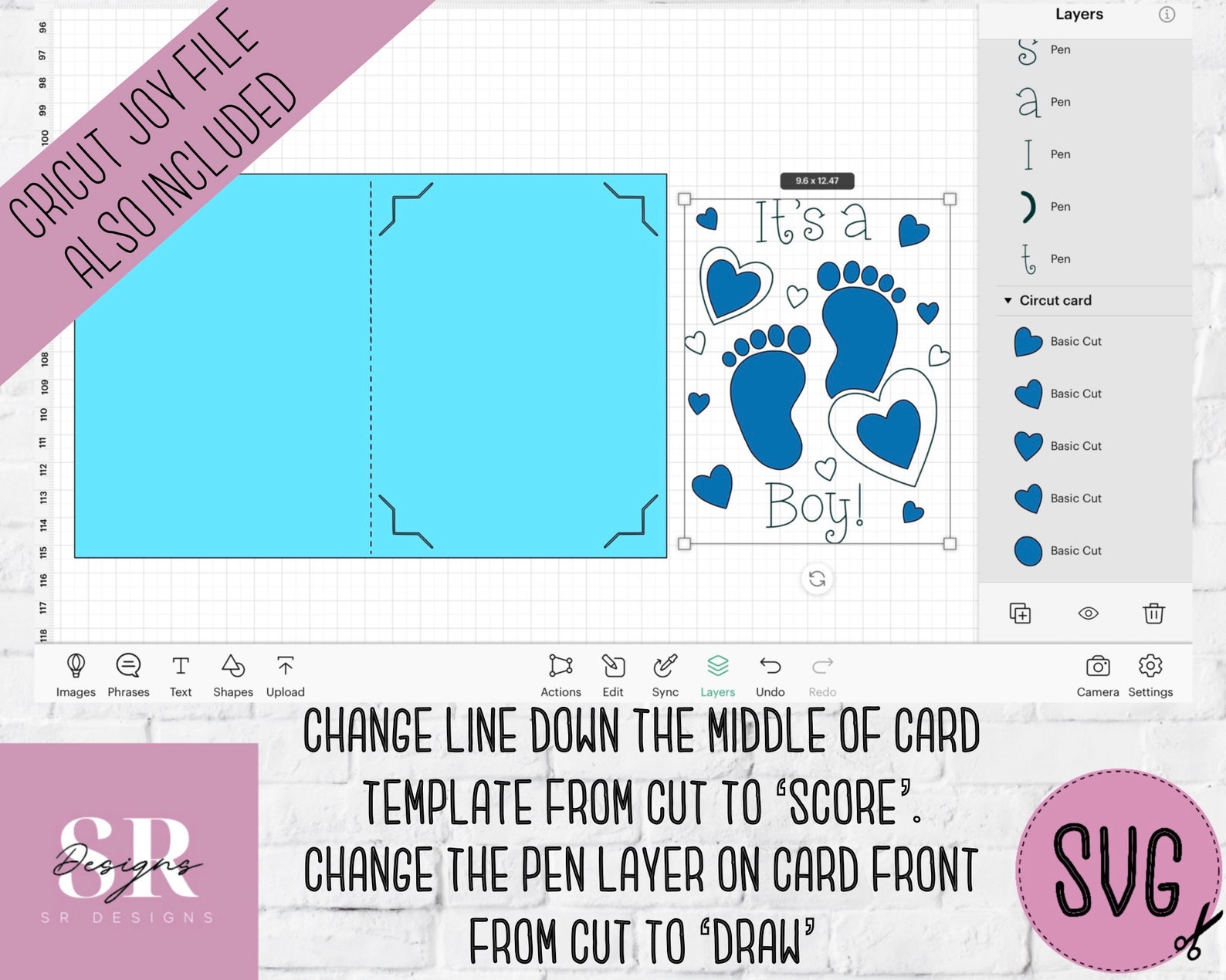 SVG: It’s a Boy Insert Card. Cricut Joy Friendly. Draw and Cut Card ...