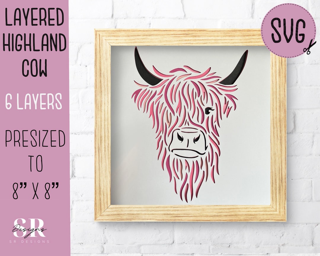 SVG: Layered Highland Cow. Highland Cow Card Cut File. Highland Cow ...