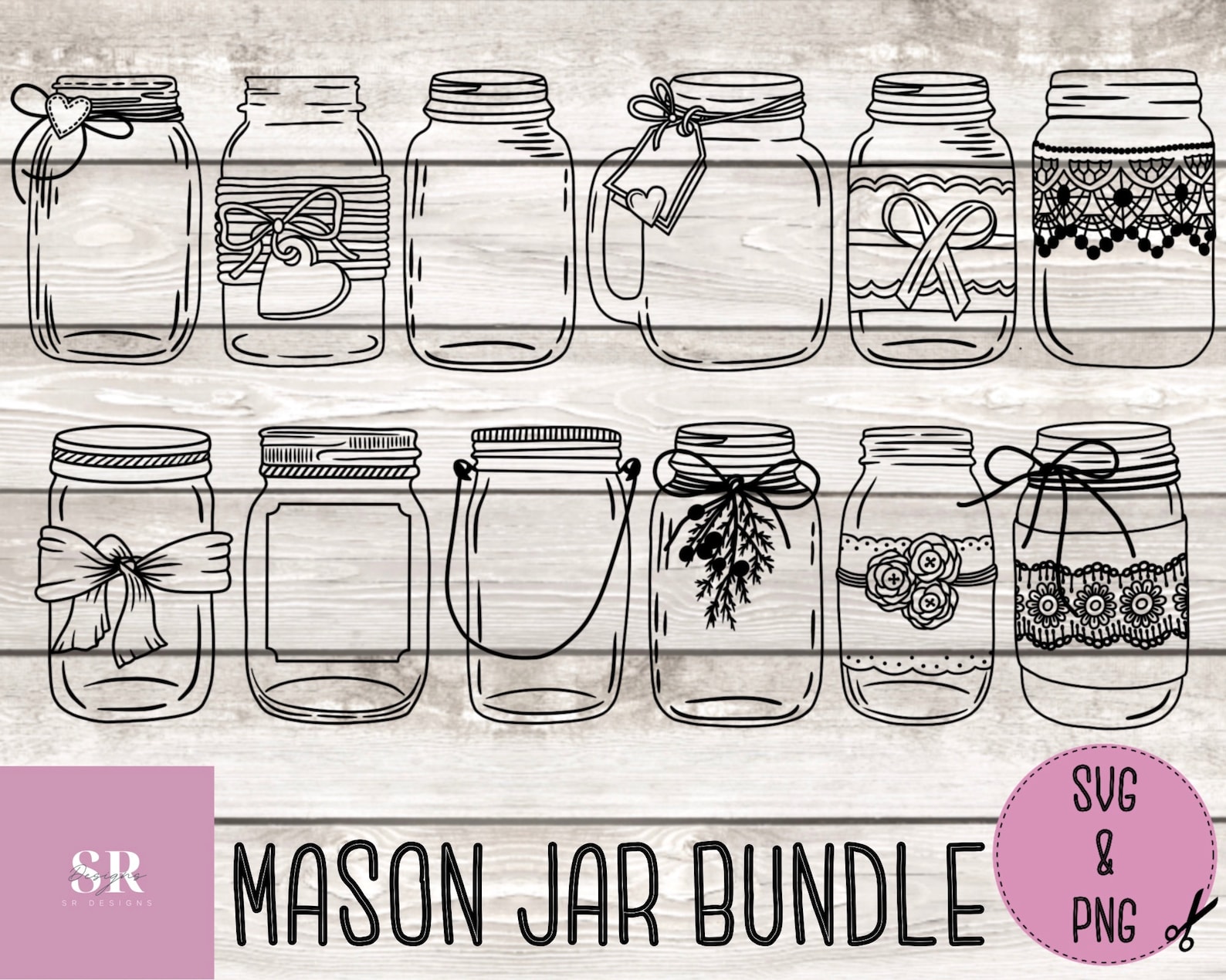 SVG: Mason Jar Bundle. Mason Jar SVG. Vinyl Cutting. Flower - Etsy