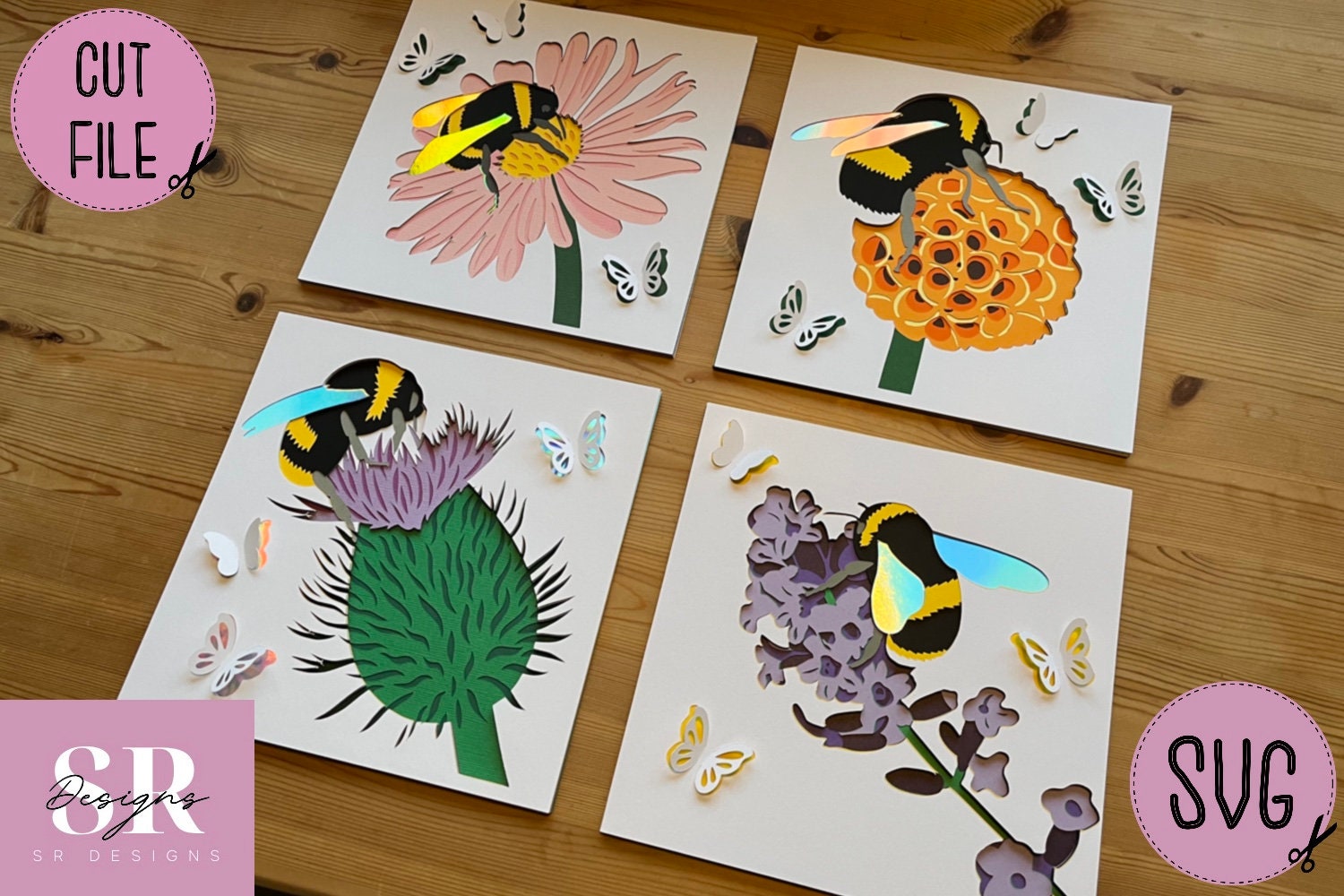 SVG: 3D Floral Bee Shadow Box Bundle. Digital Download. Paper - Etsy UK