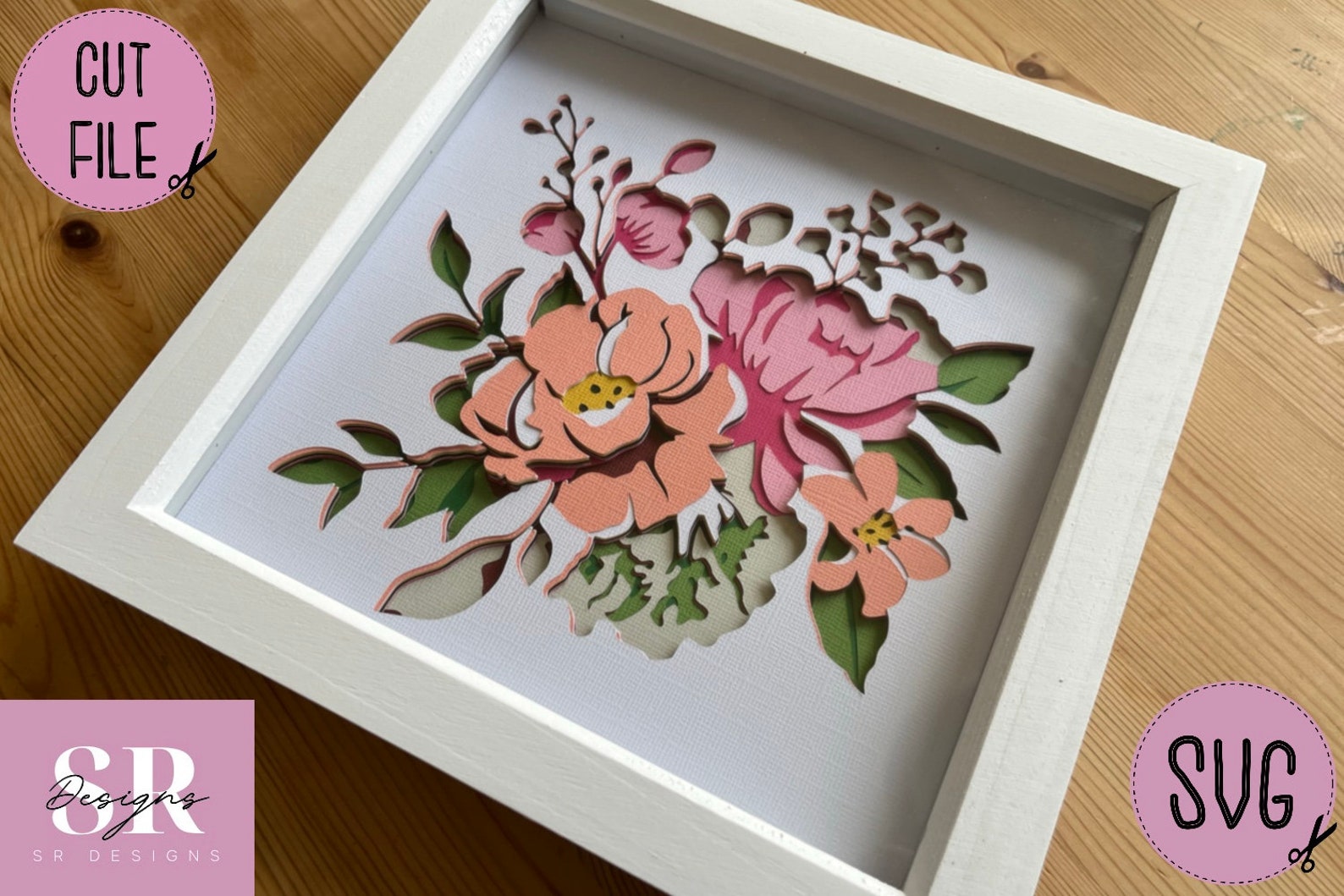 SVG: Layered English Rose Shadow Box. Digital Download. Paper Cutting ...