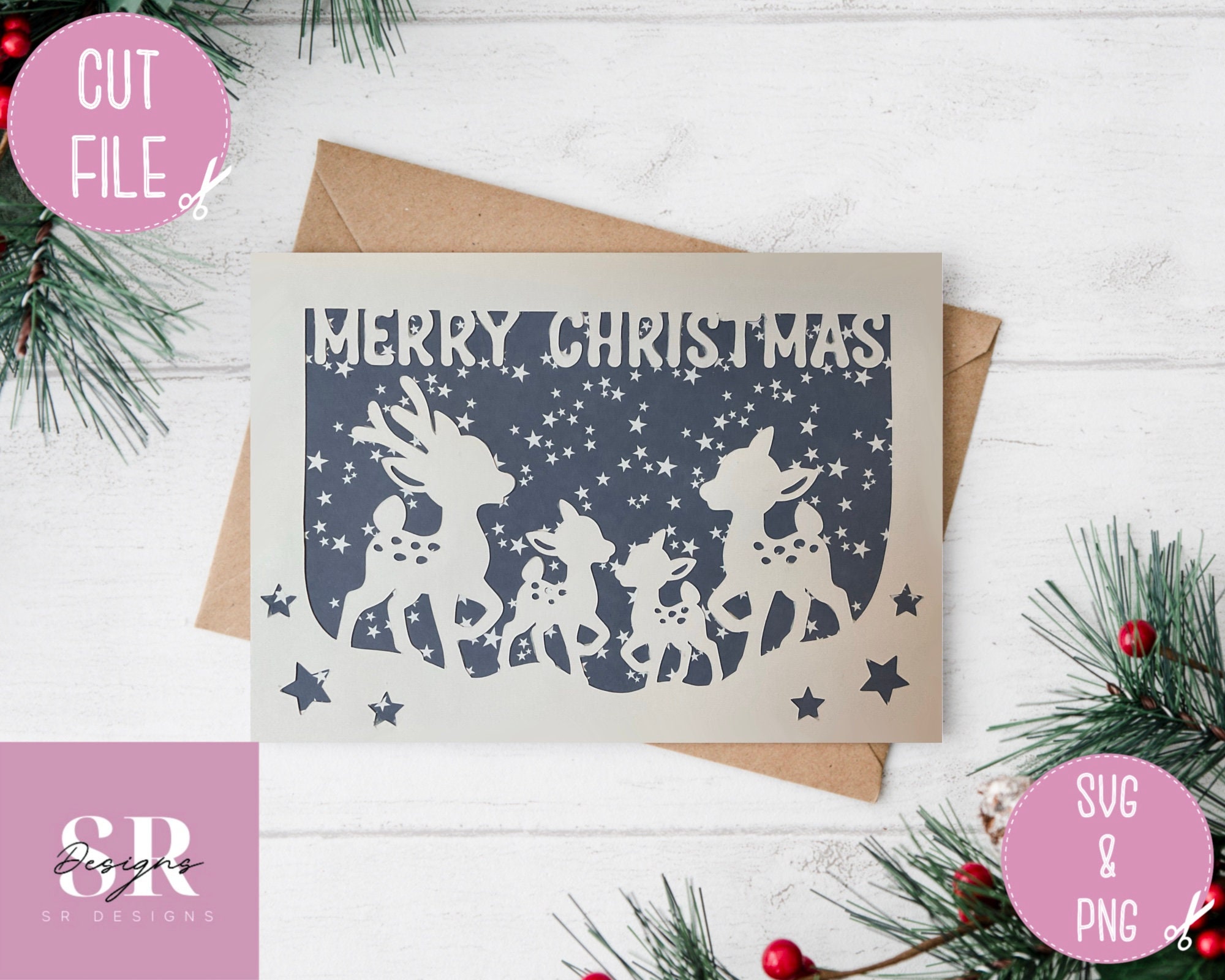 SVG: Christmas Card. Christmas Card Svg. Merry Christmas Svg. Reindeer ...