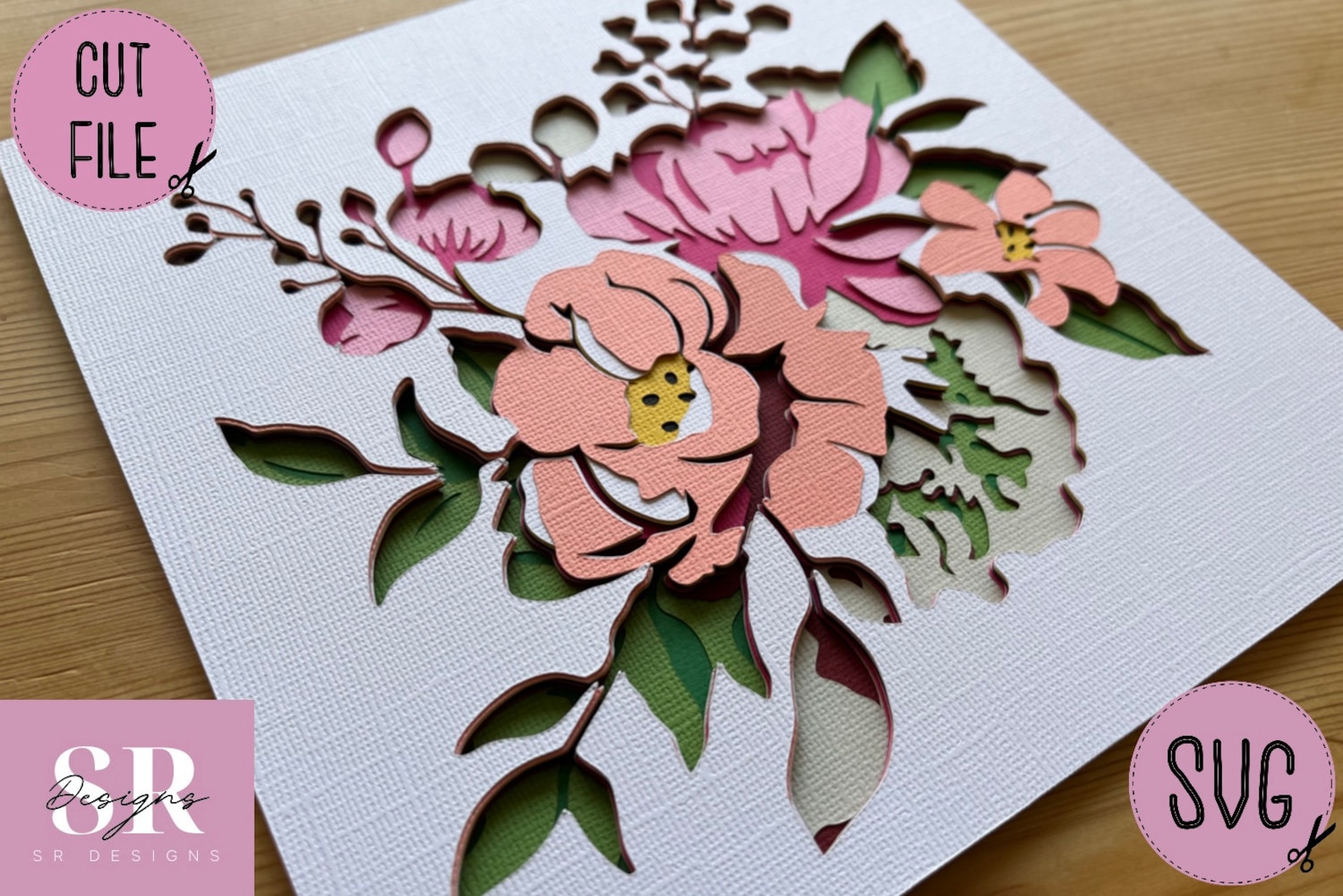 SVG: Layered English Rose Shadow Box. Digital Download. Paper Cutting ...