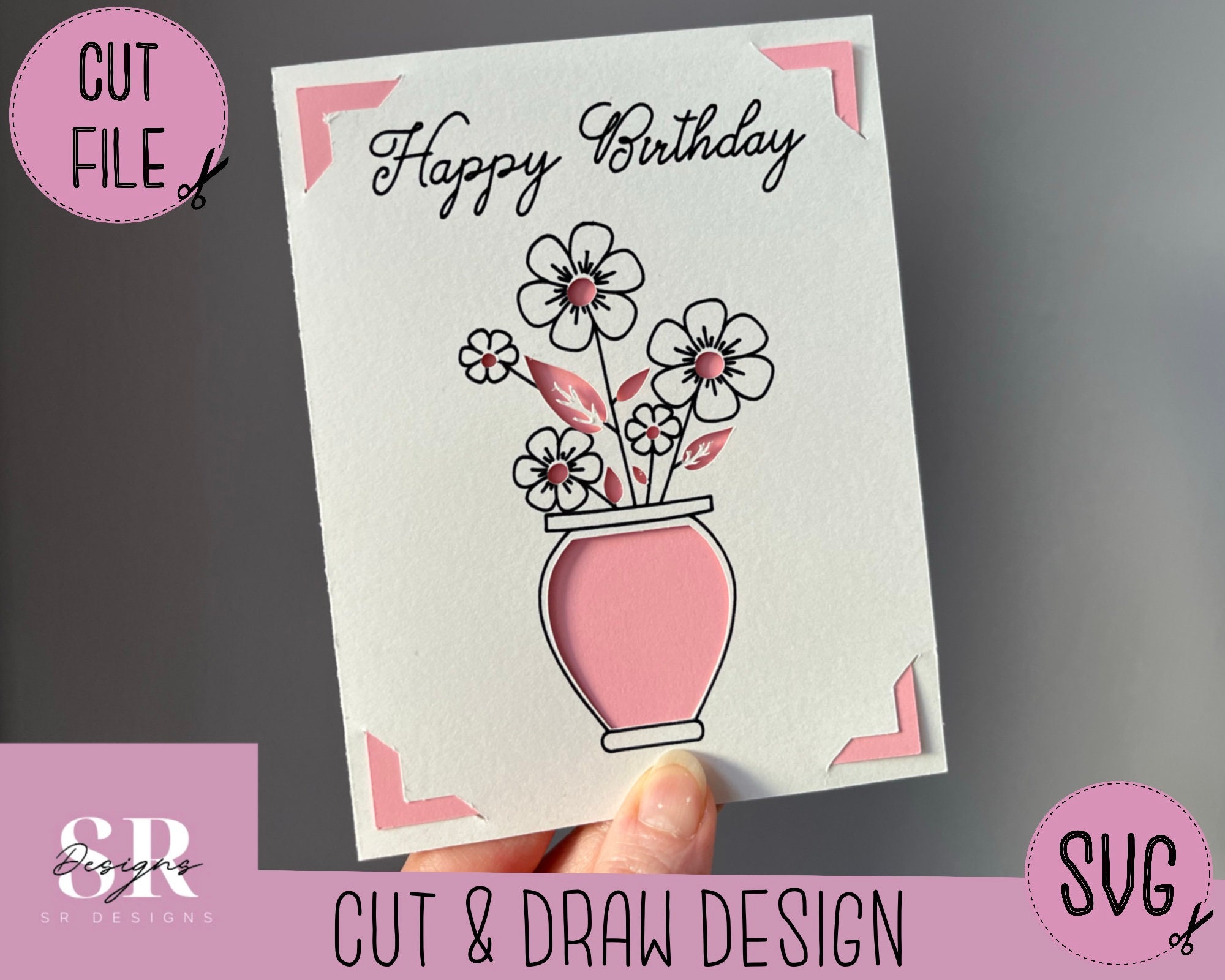 SVG: Birthday Insert Card. Cricut Friendly. Draw and Cut Card - Etsy