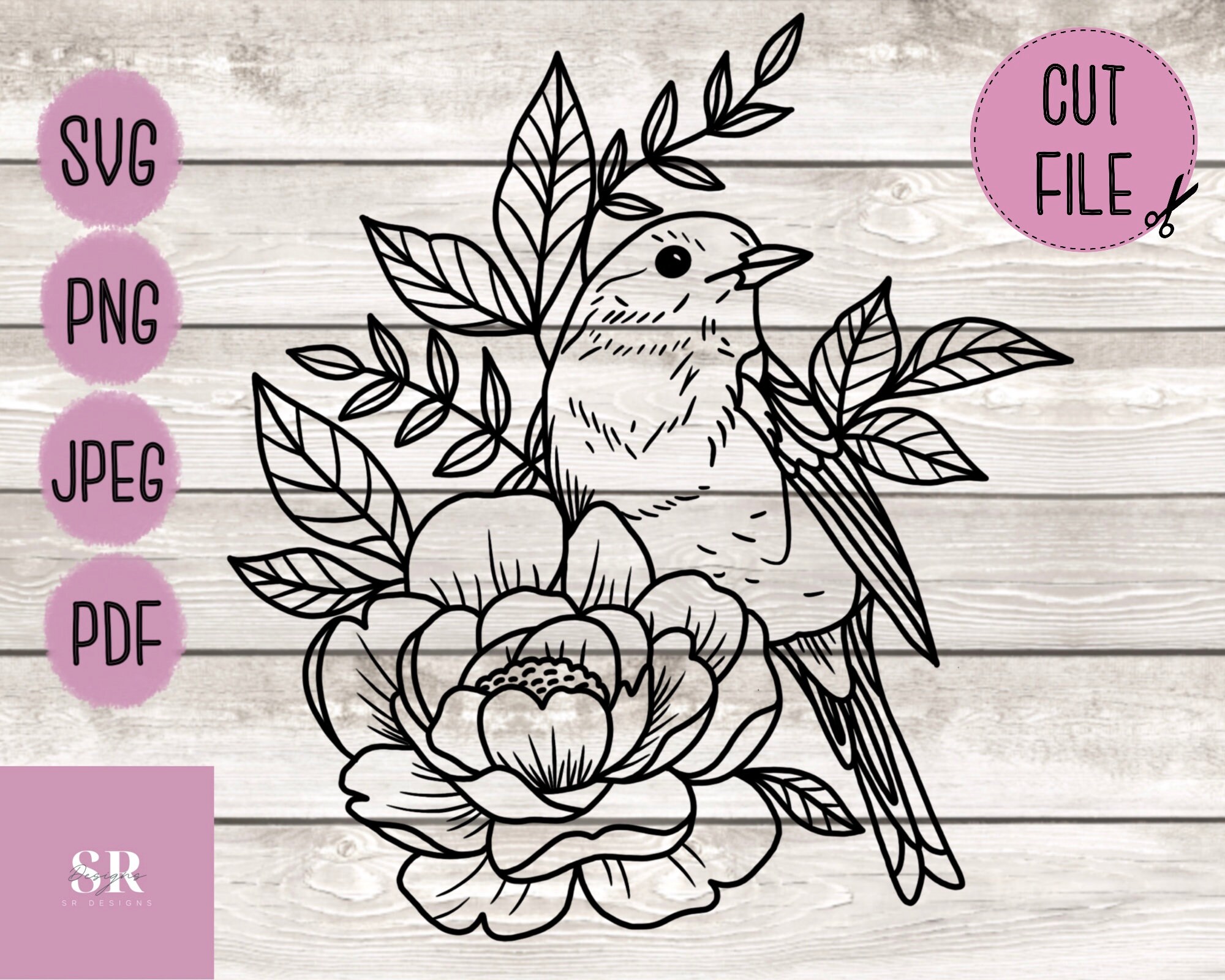 Floral Bird SVG. Bird Cut File. Robin SVG. Vinyl Cutting. Bird T-shirt ...