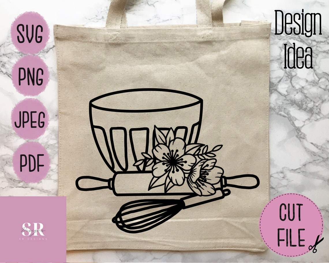 Baking SVG. Rolling Pin Svg. Wisk Svg. Floral Baking. Floral Baking Set ...