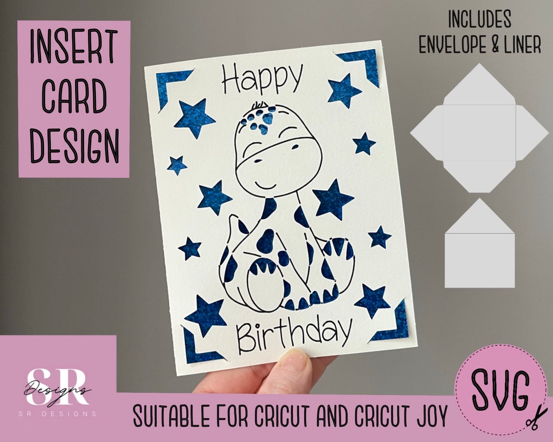 SVG: Birthday Dinosaur Insert Card. Cricut Joy Friendly. Draw and Cut ...