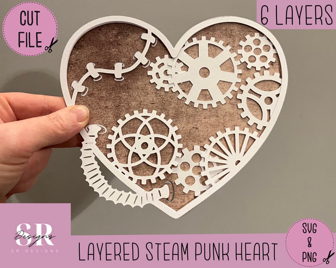 SVG: 3D/ Layered Steam Punk Heart. Layered Heart Svg. 6 Layers. Steam ...