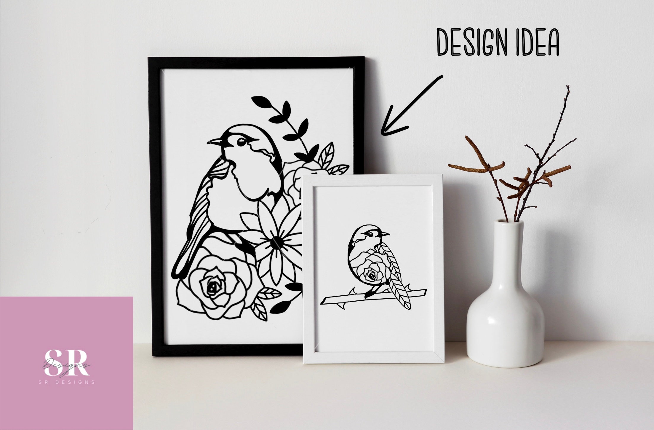 Floral Robin Cutting or Printing Files. 2 Images. | Etsy UK