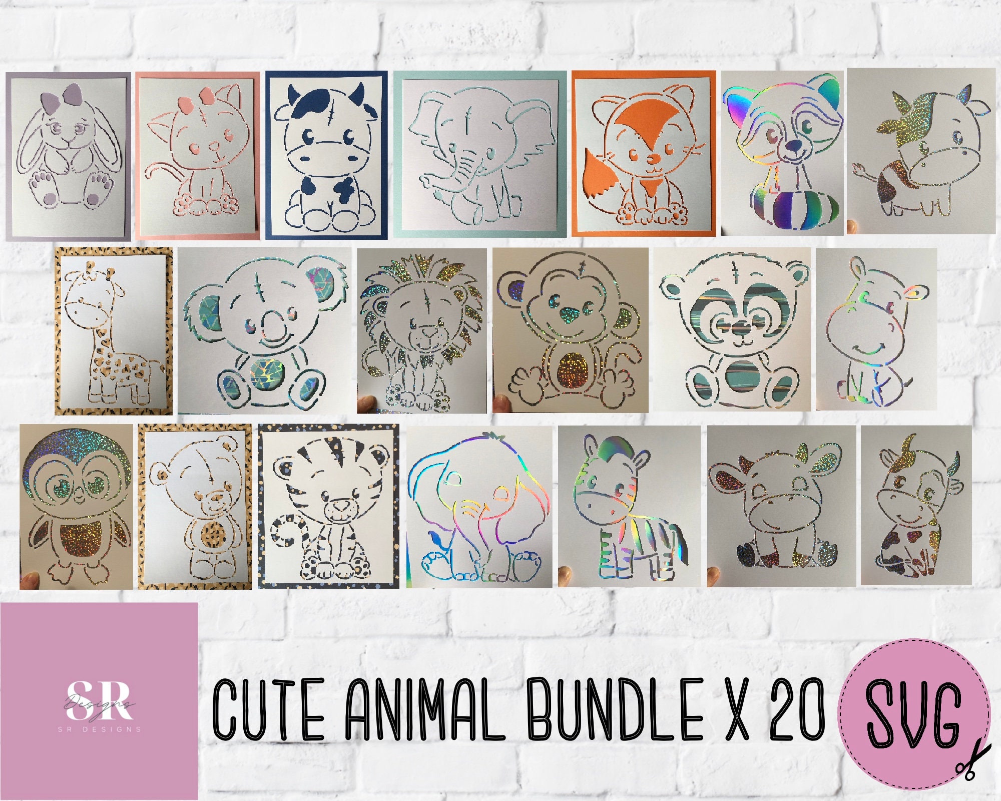SVG Bundle: 20 Cute Animal Cut Files. Card Cutting or Vinyl Cutting. 20 ...