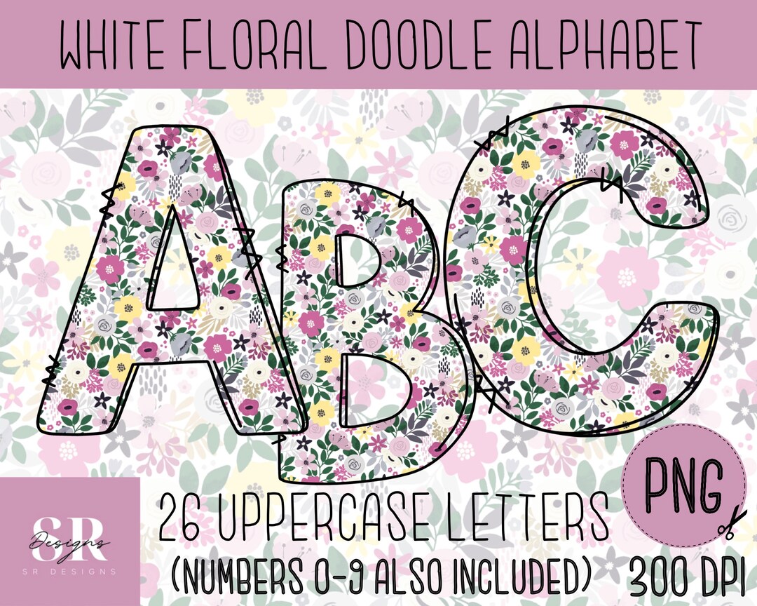 PNG: Floral Doodle Alphabet. 26 Letters. Doodle Alphabet. Printing ...