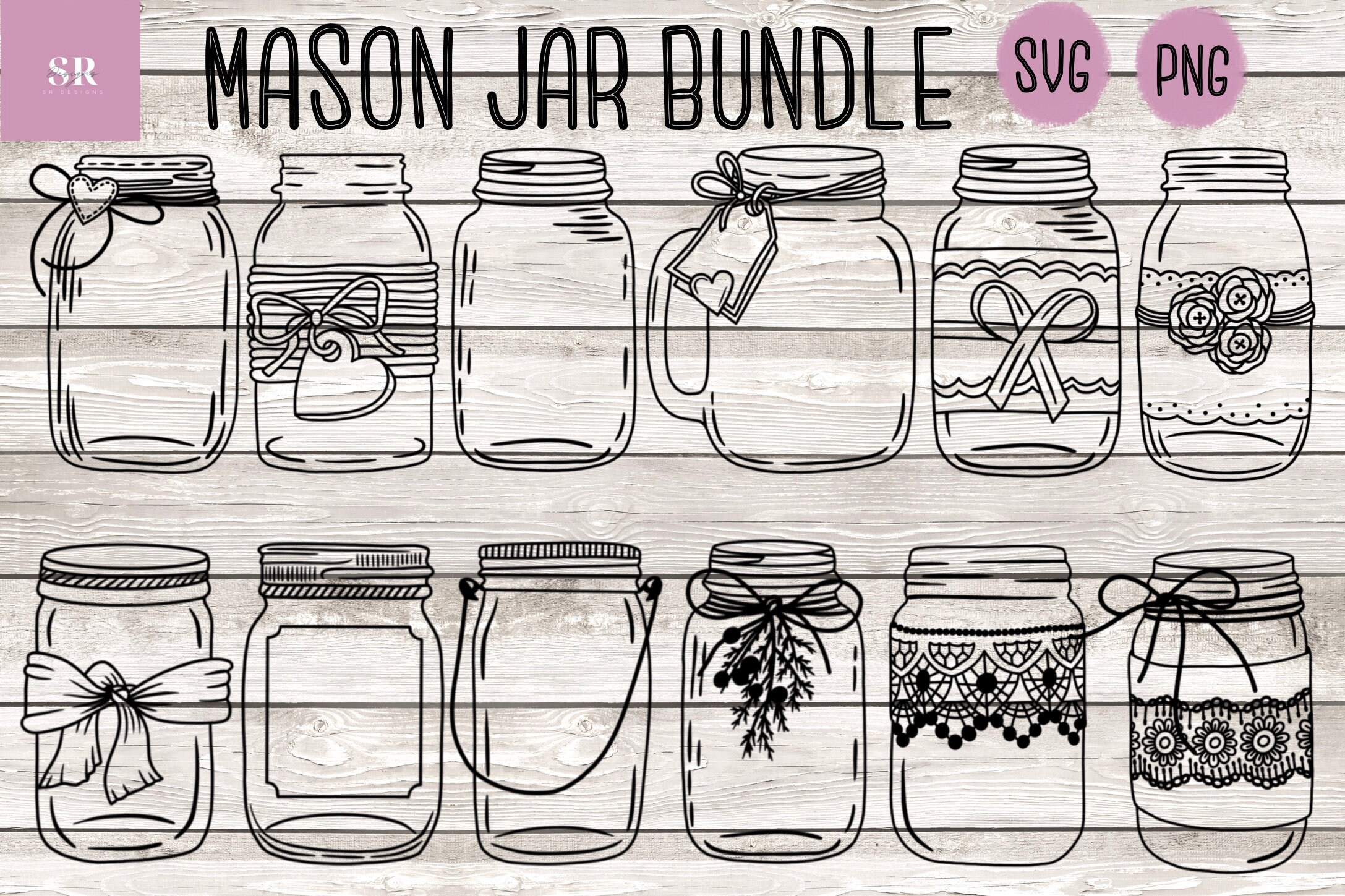 SVG: Mason jar bundle. Mason jar SVG. Vinyl cutting. Flower | Etsy
