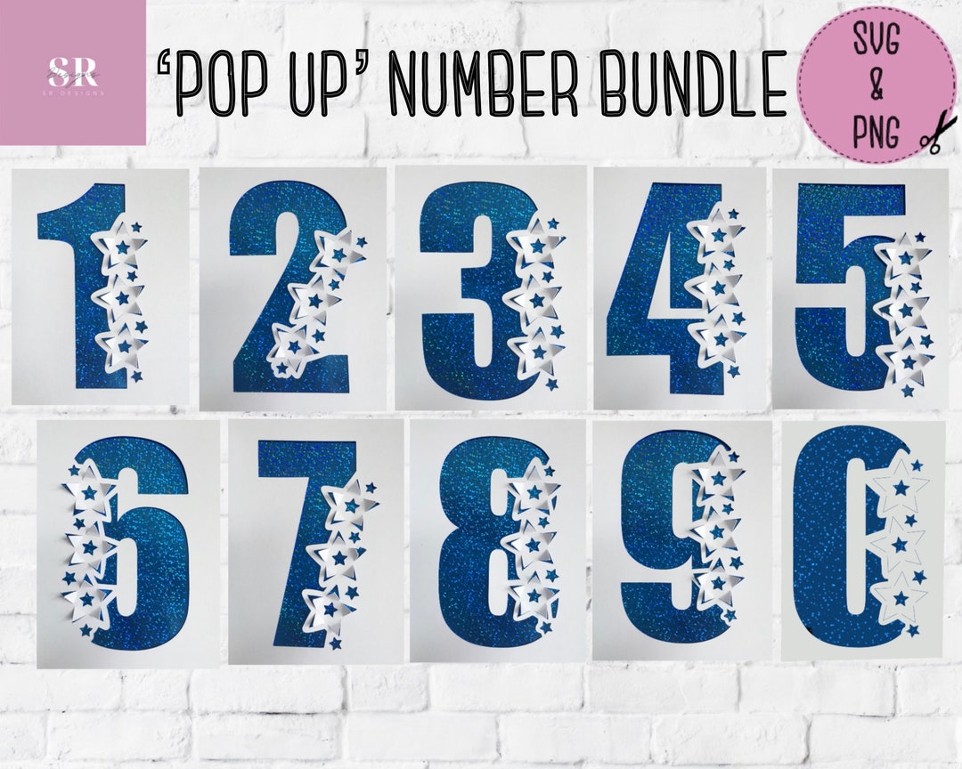 SVG: Pop Up/ 3D Number Bundle. 10 Numbers 0-9. Number Pop Up. Star Pop ...