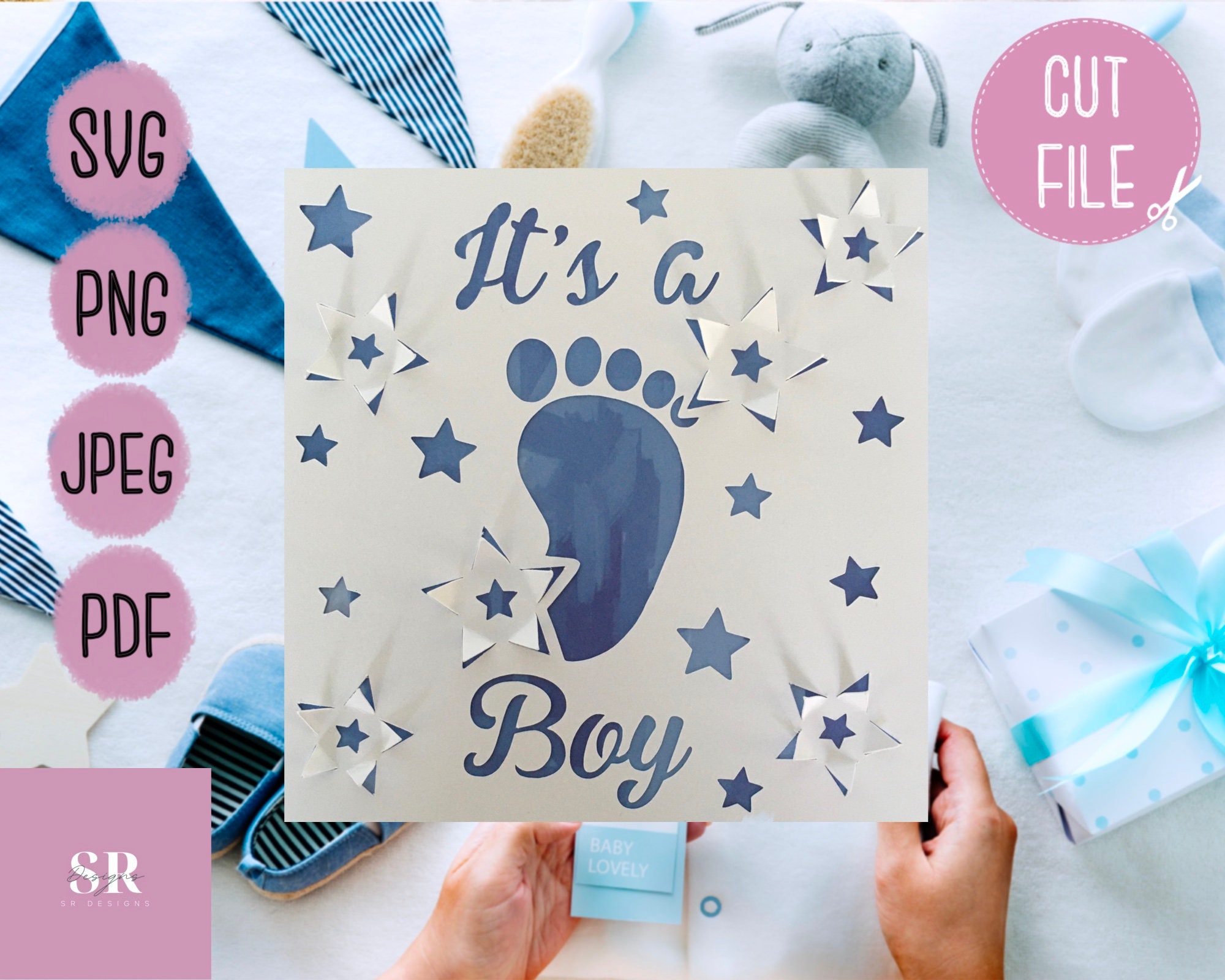SVG: 3D It’s a Boy Card. Baby Announcement. Baby Shower Card. Baby Boy ...